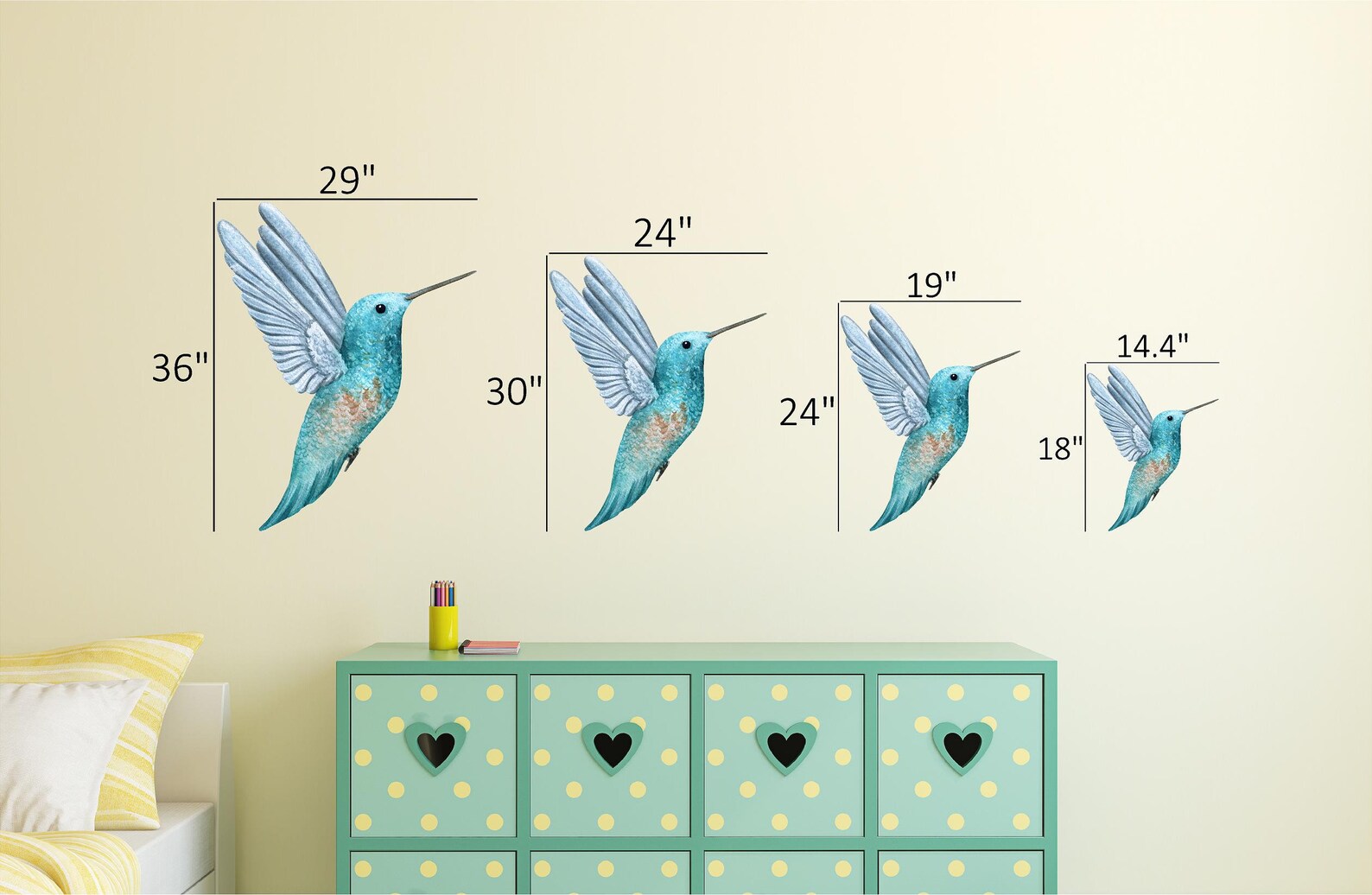 Hummingbird Wall Decal Watercolor Bird Wall Sticker Removable Fabric ...