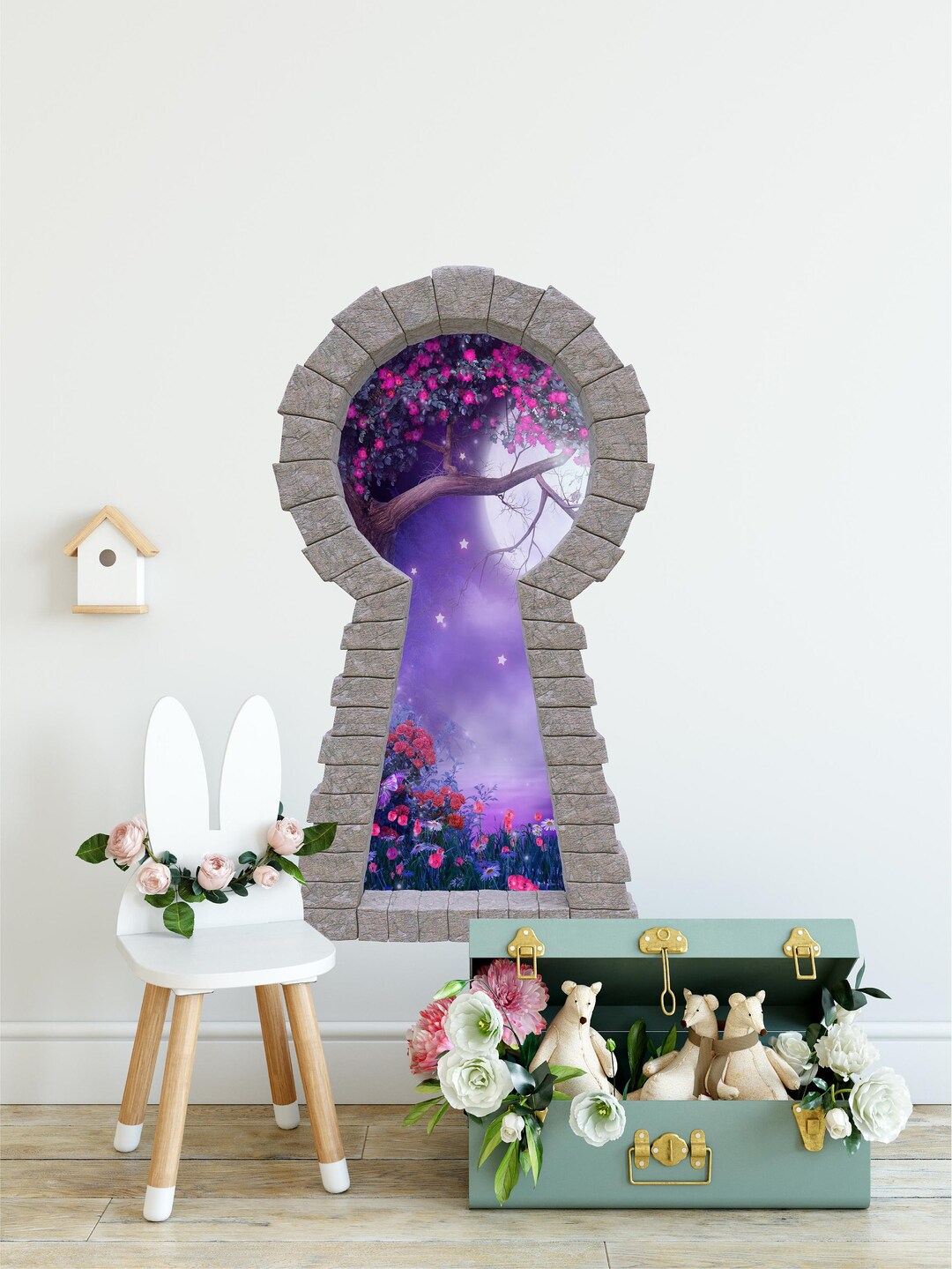 Enchanted Tree 3d Stone Keyhole Fabric Wall Decal - Foggy Purple ...