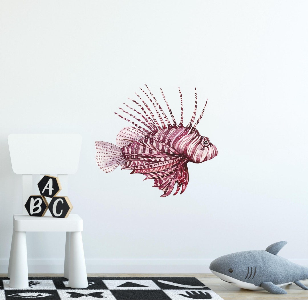 Ocean Lionfish Fabric Decal Tropical Fish Removable Wall Sticker Marine ...