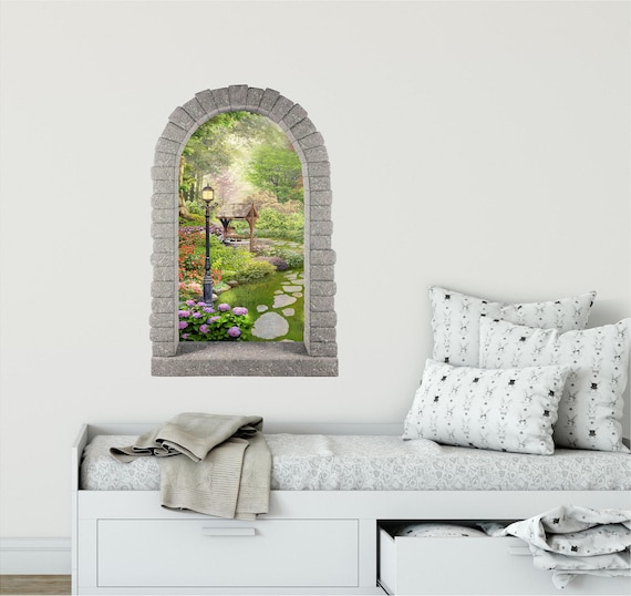 Rounded Stone Castle Window Wall Decal Path Through Secret - Etsy