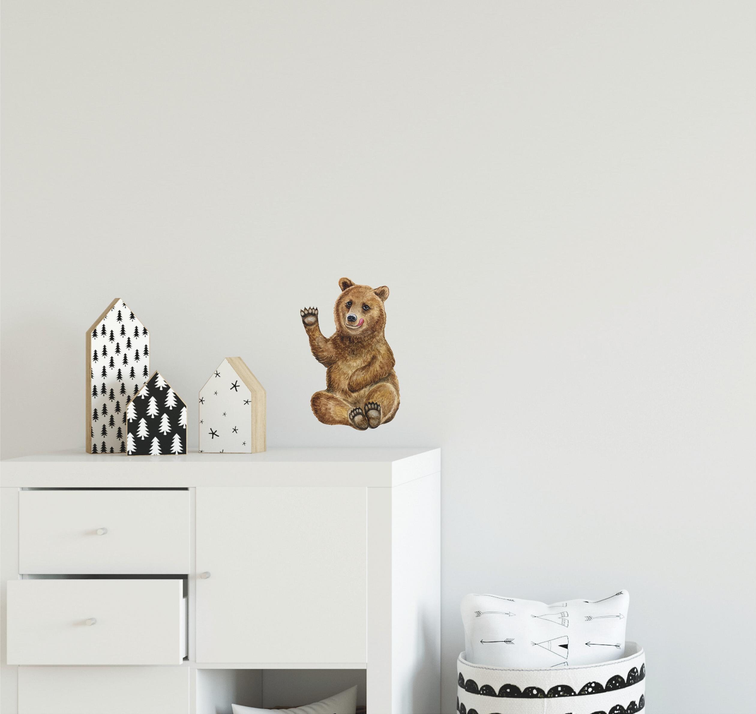 Brown Baby Bear Cub Wall Decal Removable Fabric Watercolor Wall Sticker ...