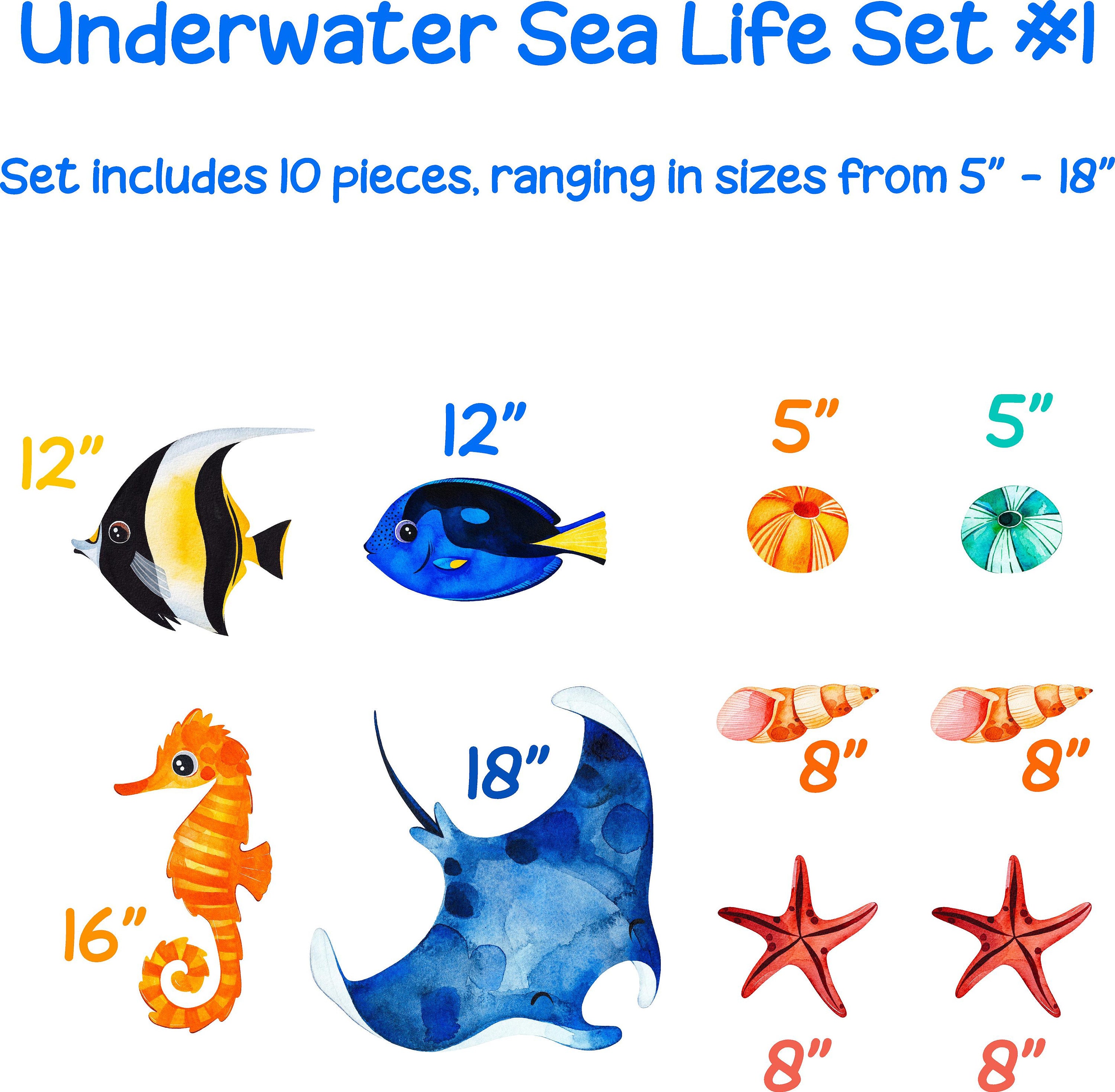 Underwater Sea Life Set 1 Wall Decal Ocean Sea Life Removable - Etsy