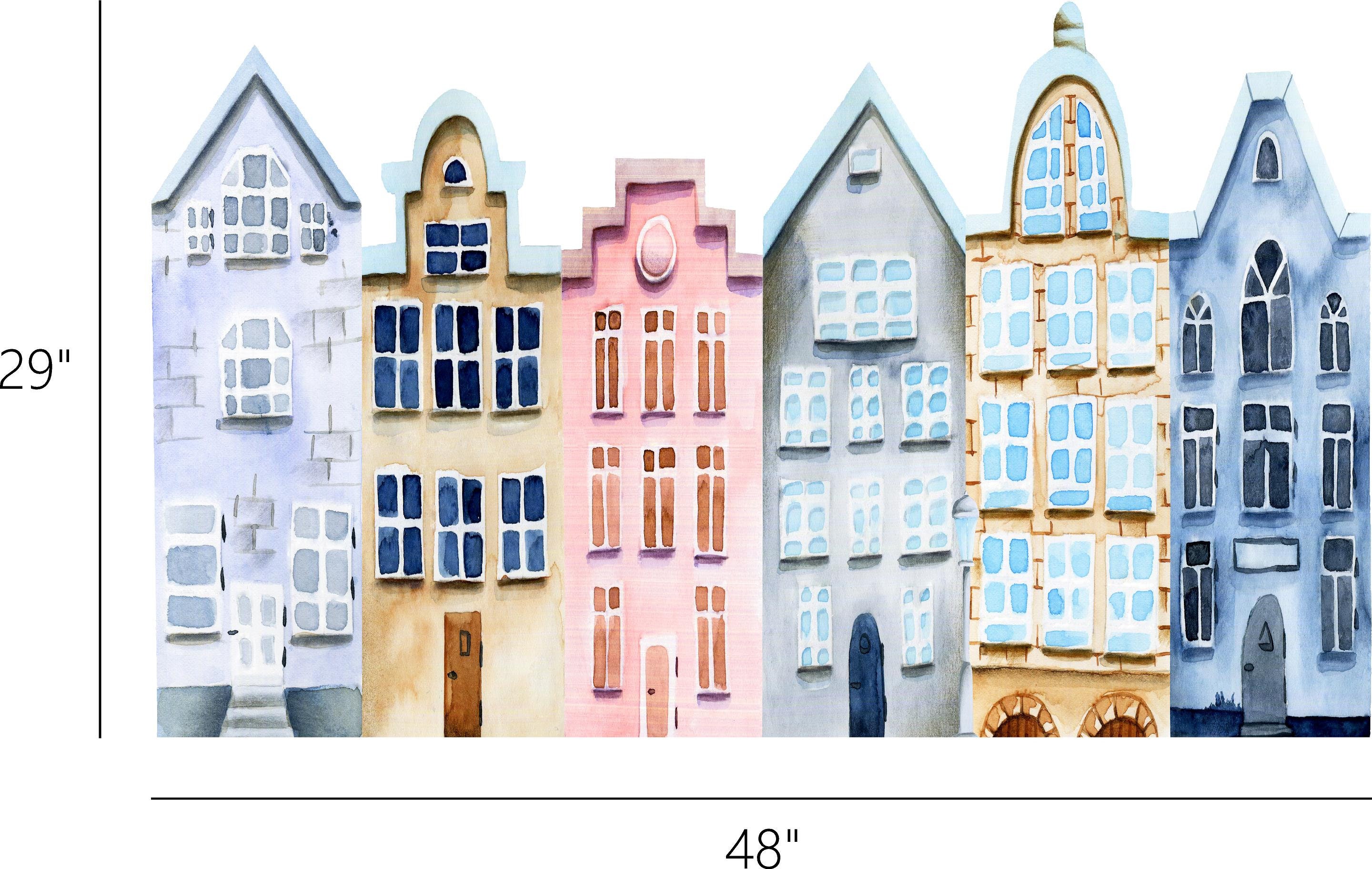 Watercolor Houses 3 Wall Decal Removable Fabric Colorful - Etsy