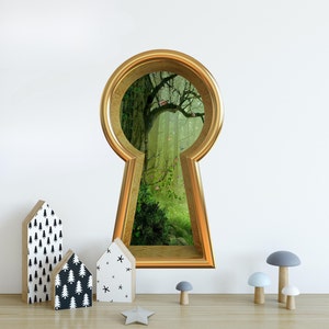 3D Keyhole Fabric Wall Decal - Enchanted Forest Butterfly Tree ...