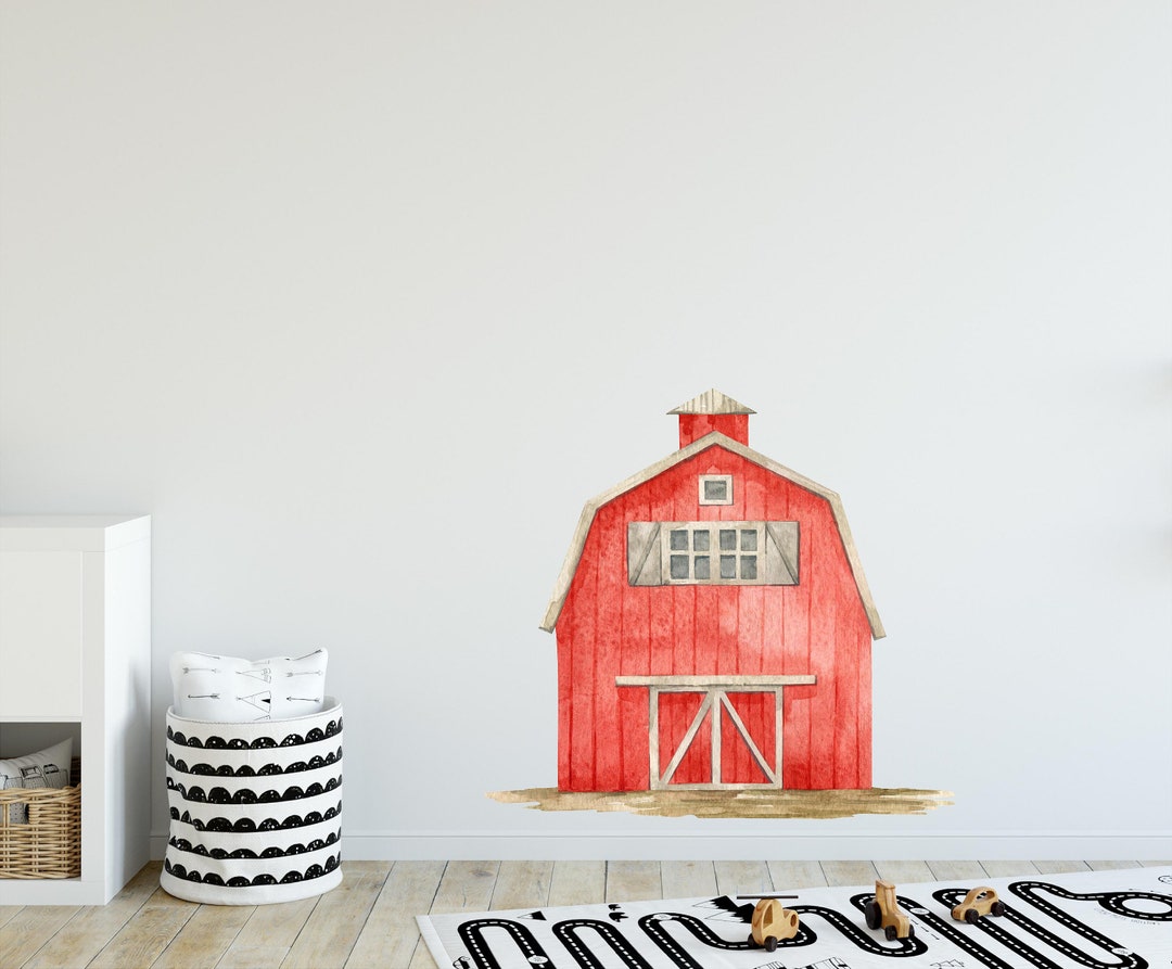Red Barn Farm Wall Decal Watercolor Barn Removable Fabric Wall Sticker ...
