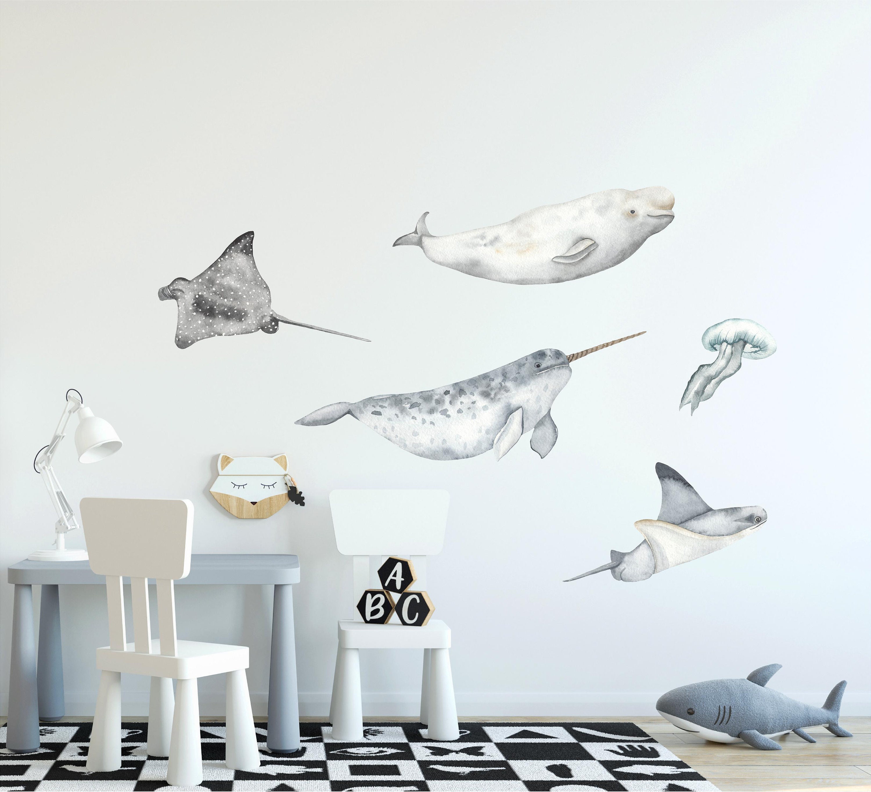 Gray Marine Life Set 3 Wall Decal Ocean Sea Life Removable - Etsy