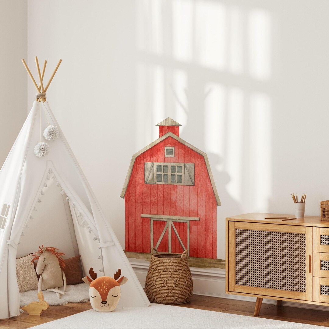 Red Barn Farm Wall Decal Watercolor Barn Farmhouse Wall Art Peel and ...