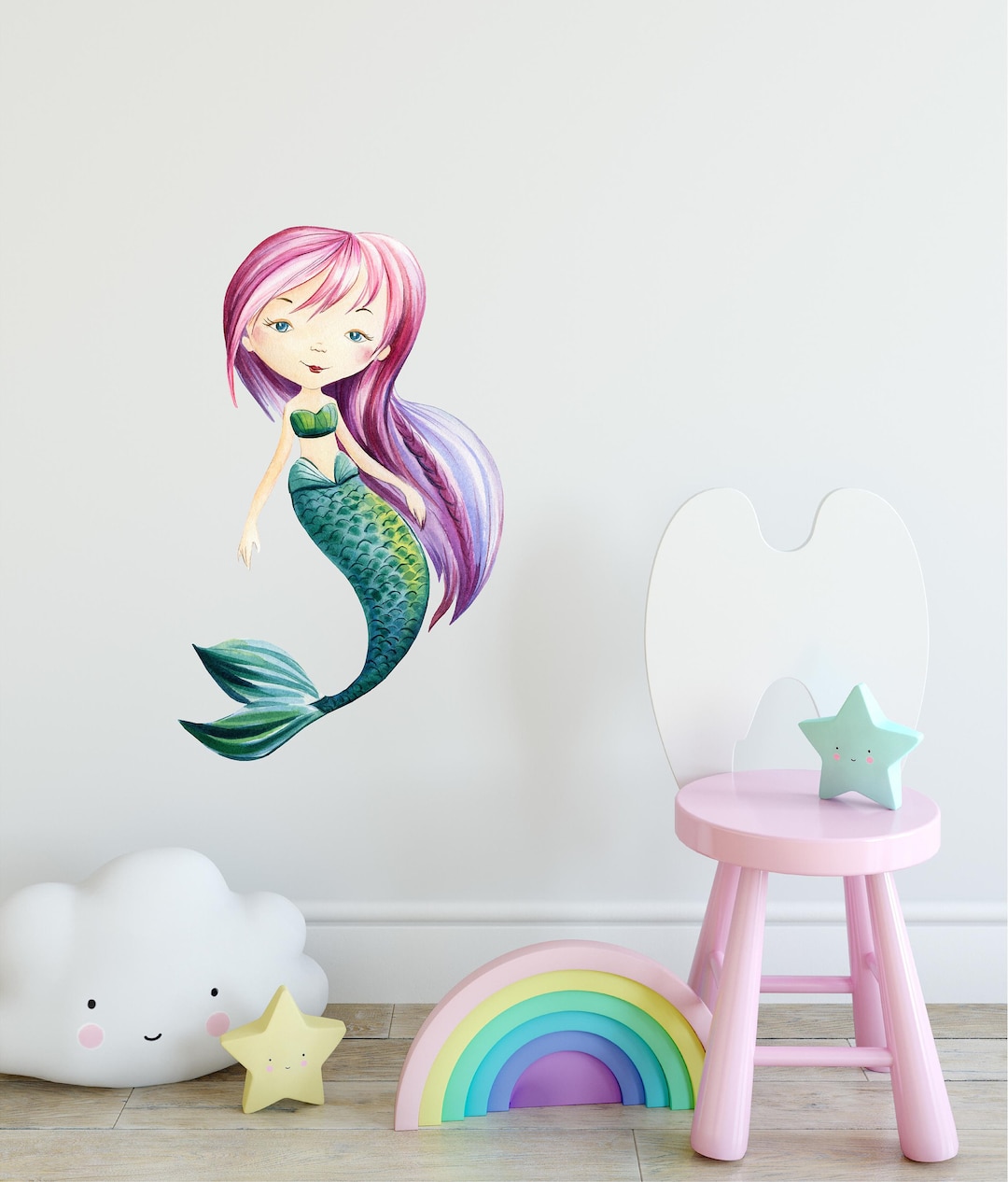 Watercolor Mermaid #4 Wall Decal Ocean Sea Life Removable Fabric Wall ...