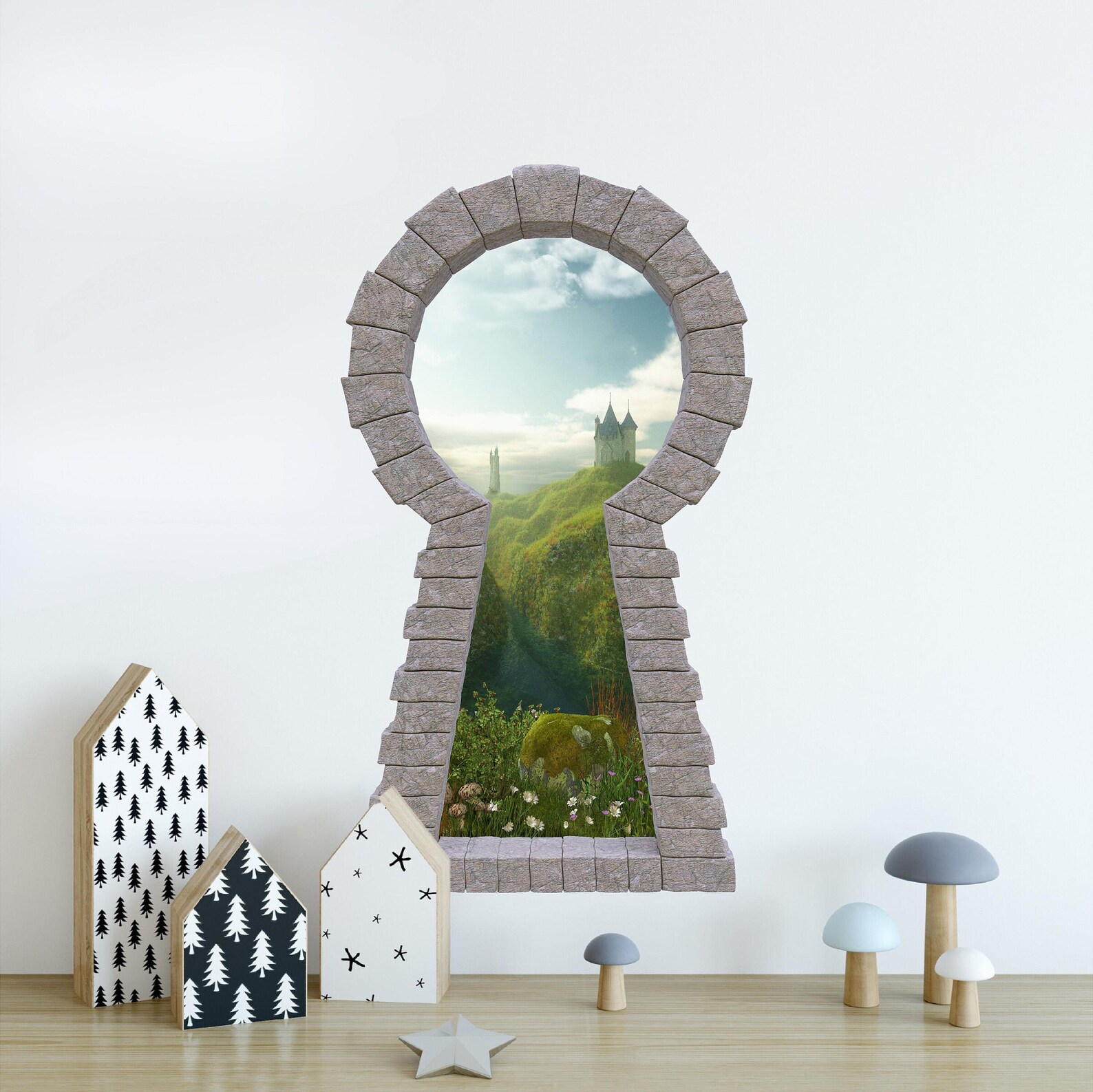 3d Stone Keyhole Fabric Wall Decal - Castle by the Sea Cliff - 3D Brick ...