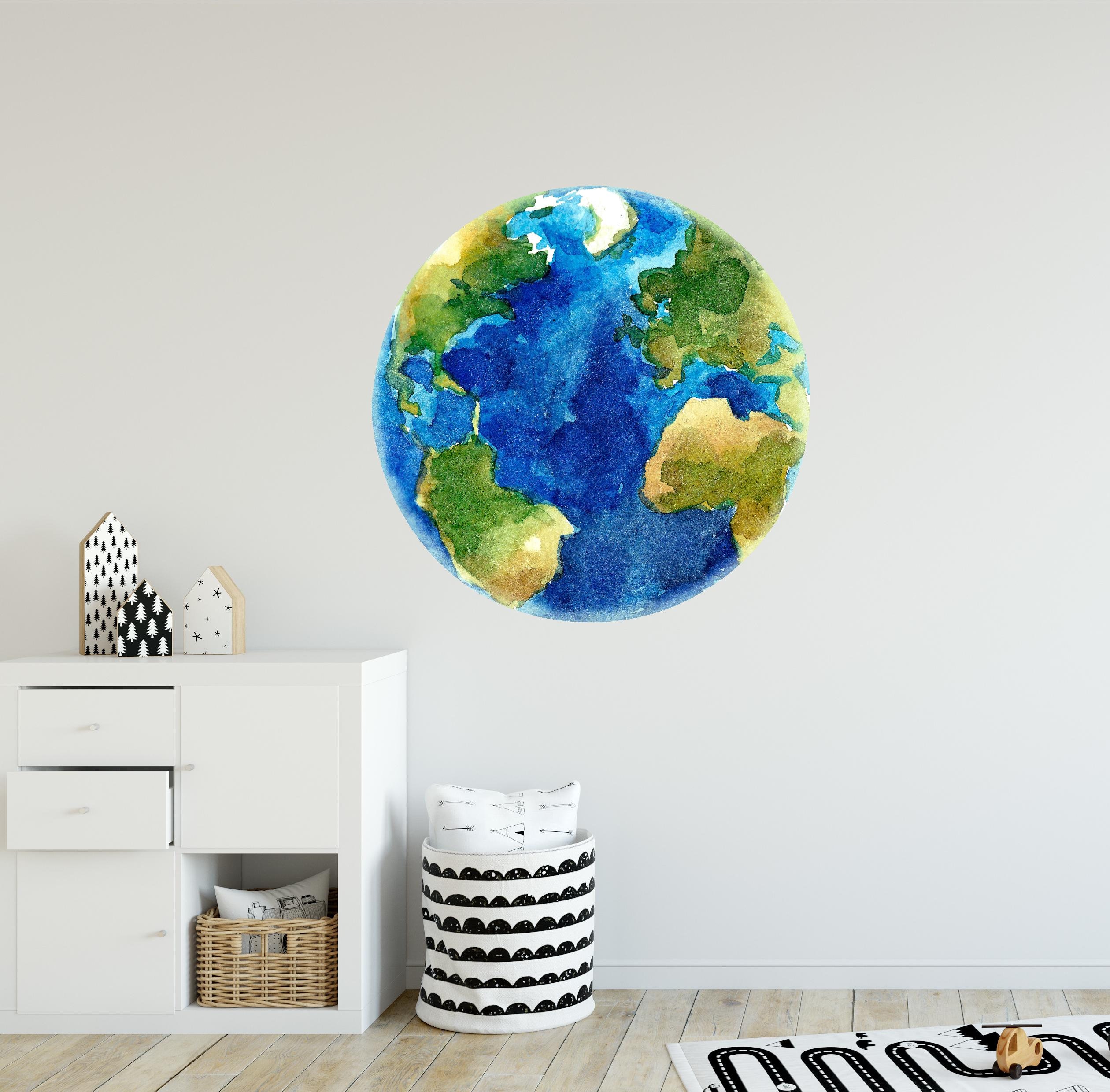 Planet Earth Watercolor Wall Decal Sticker Solar System Mural | Etsy
