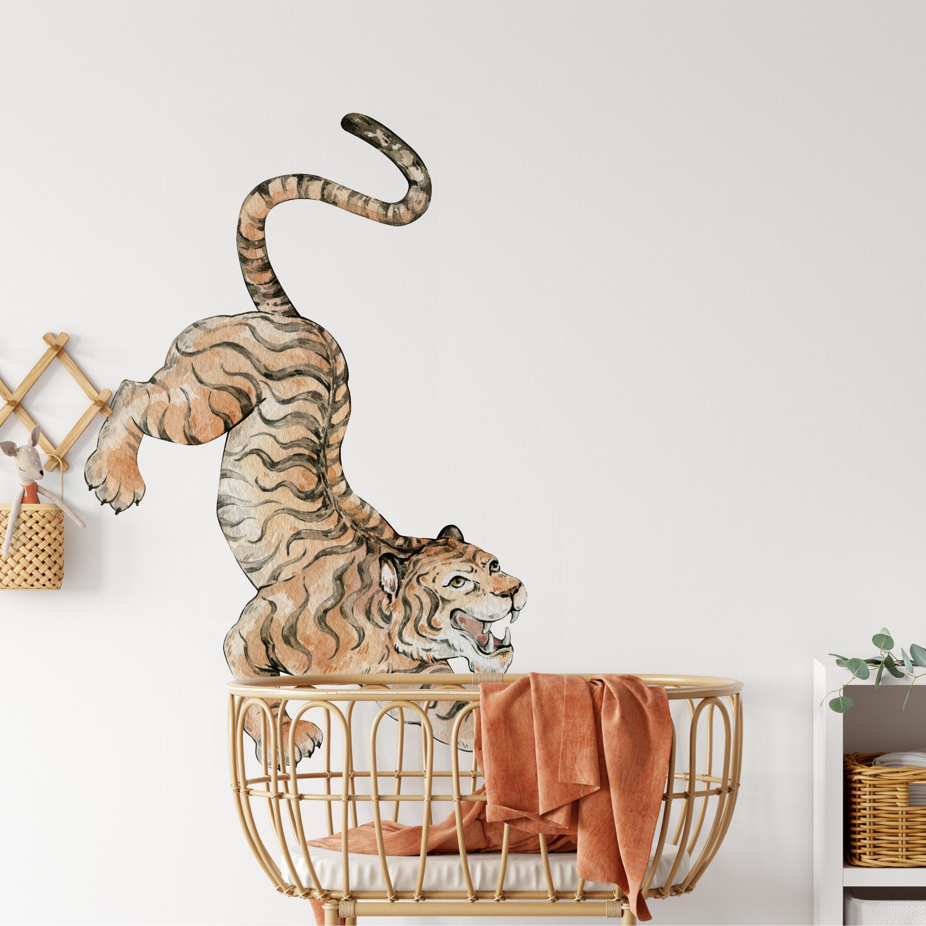 Chinoiserie Watercolor Tiger Wall Decal – Roaring Tiger Peel & Stick ...