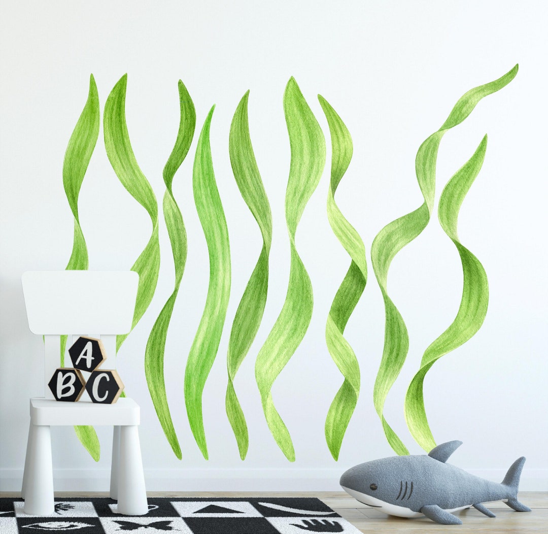 Light Green Seaweed Wall Decal Set of 9 Ocean Sea Removable Fabric Wall ...