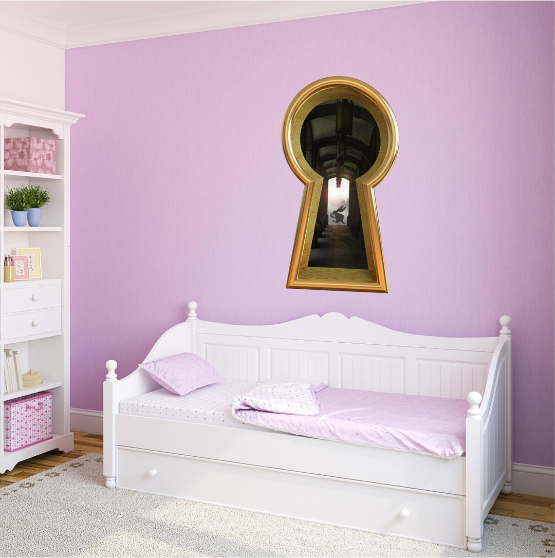 Rabbit Running Late Keyhole Wall Decal White Rabbit Wonderland - Etsy