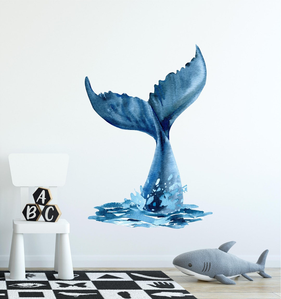 Whale Tail Breach in Ocean Wall Decal Ocean Sea Life Removable Fabric ...