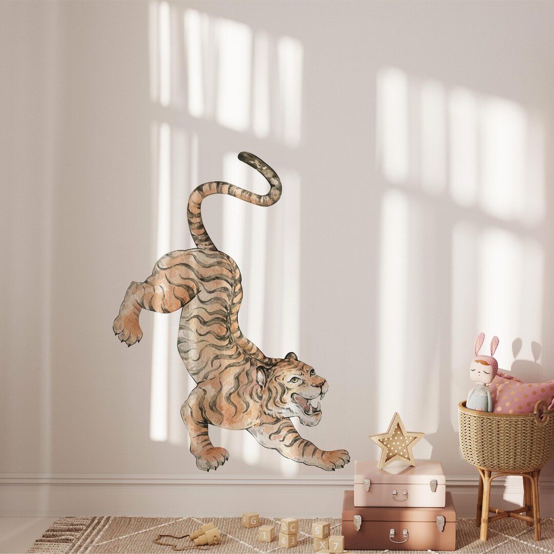 Chinoiserie Watercolor Tiger Wall Decal – Roaring Tiger Peel & Stick ...