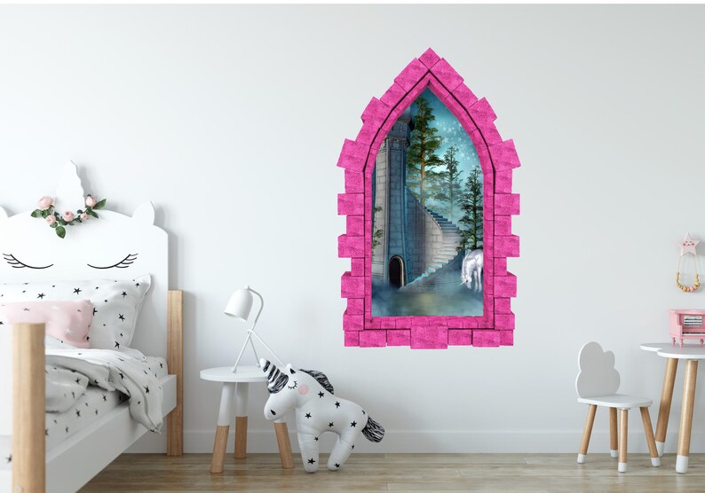 Unicorn Castle Window Wall Decal 3D Wall Sticker Medieval | Etsy