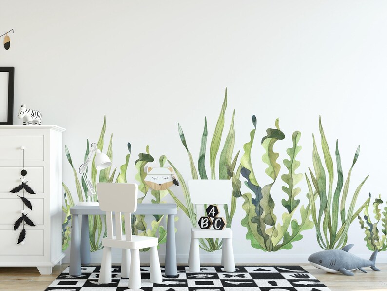 Seaweed Fabric Wall Decal Set of 7 | Green Seaweed Algae Decal | Under ...