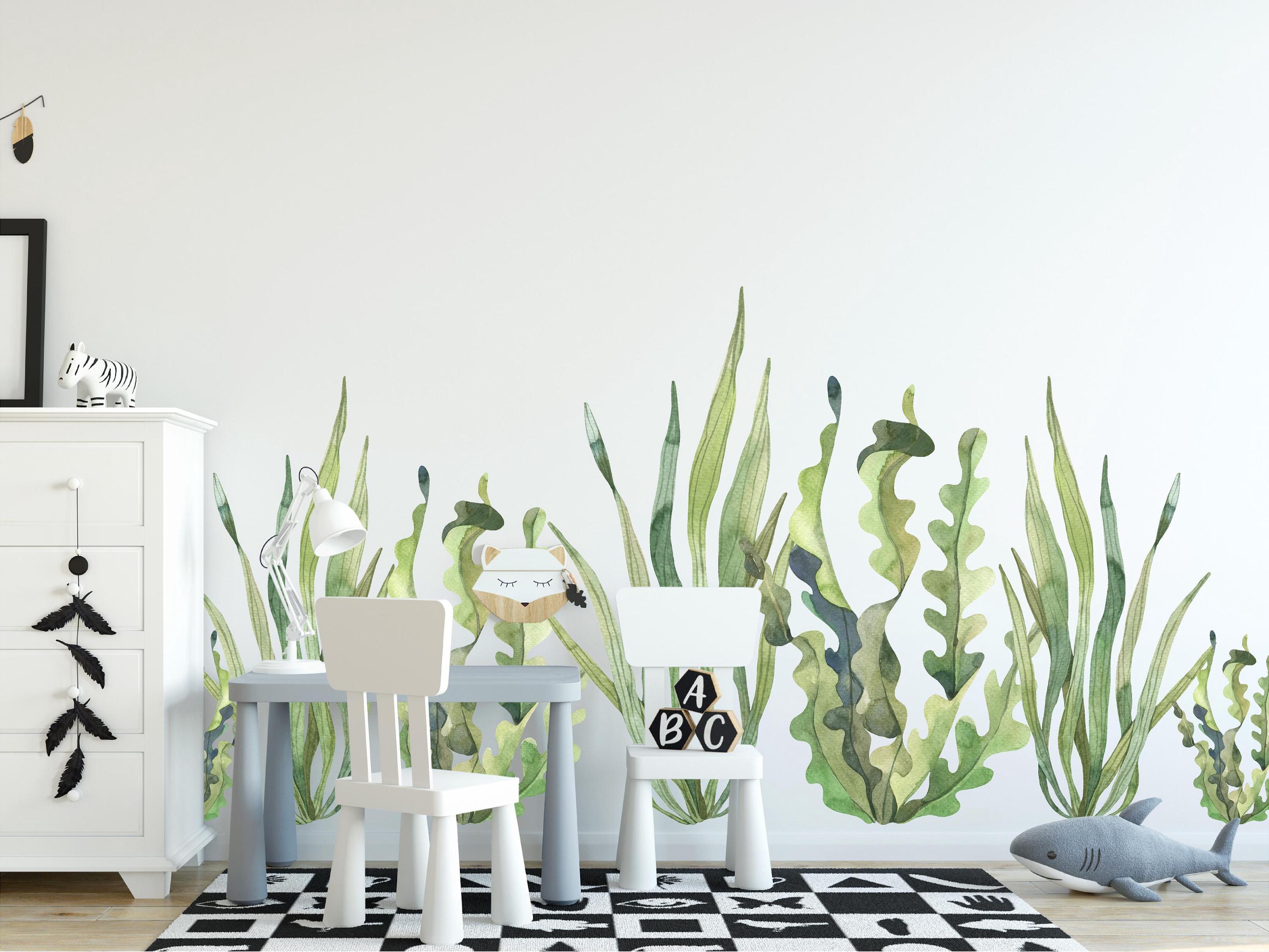 Seaweed Fabric Wall Decal Set of 7 | Green Seaweed Algae Decal | Under ...