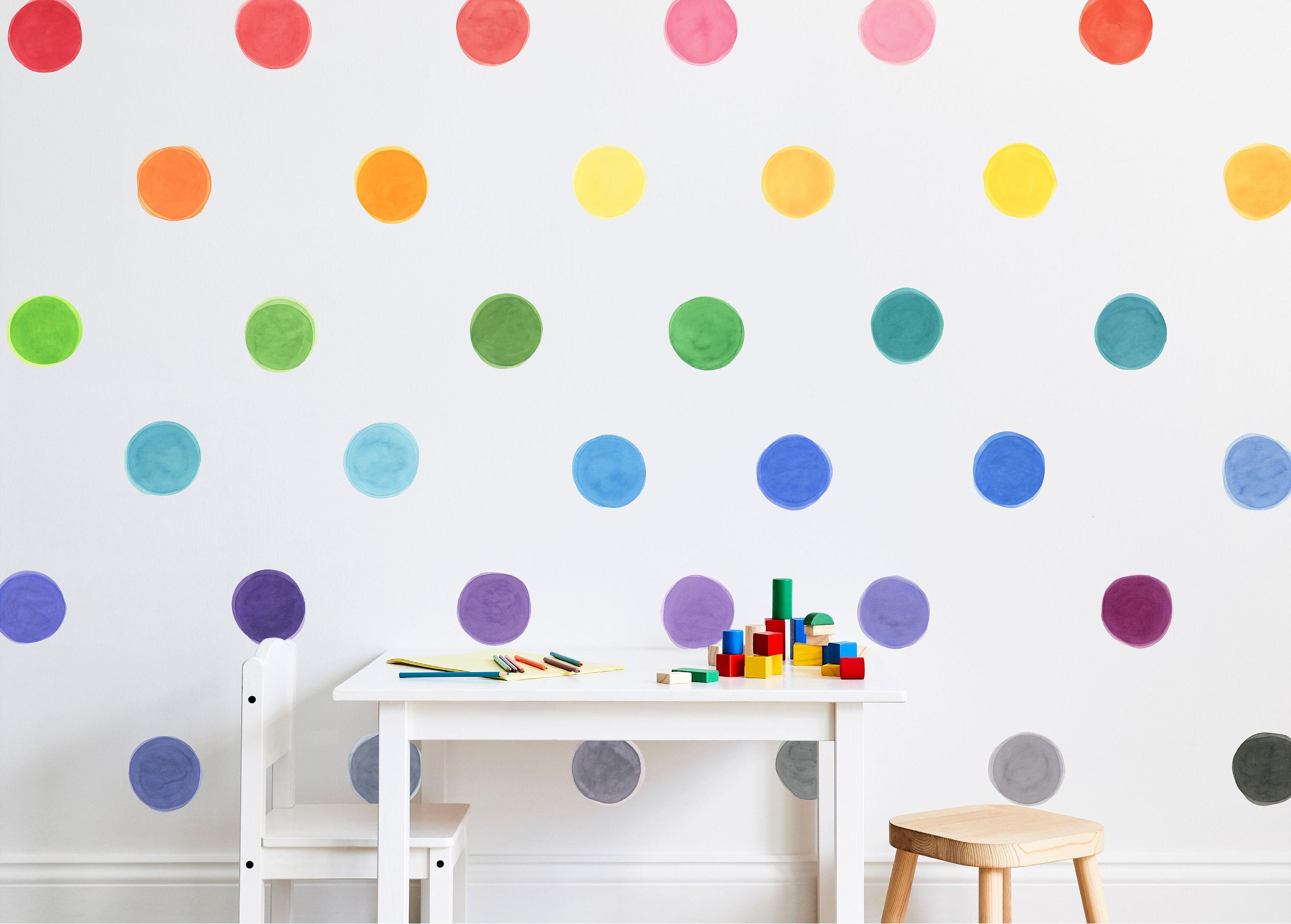 SMALL Watercolor Rainbow Dots Wall Decal Set 36 Dots - Etsy