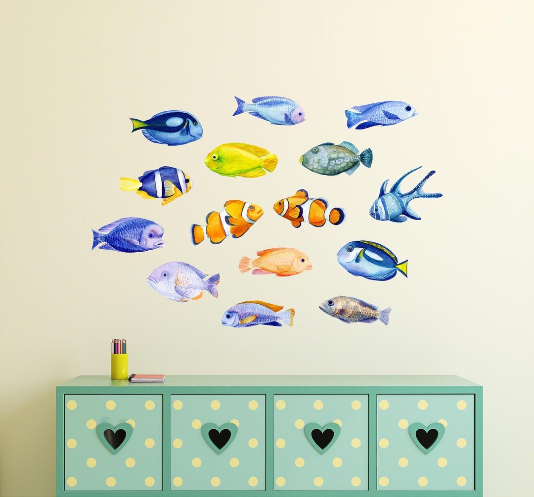 Watercolor Tropical Fish Wall Decal Set #3 Ocean Sea Life Removable ...