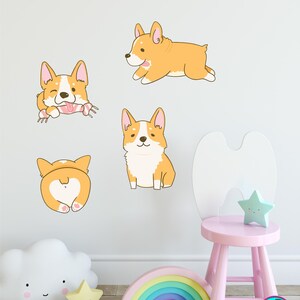 Cute Corgi Wall Decal Set Removable Fabric Wall Sticker for Childrens ...