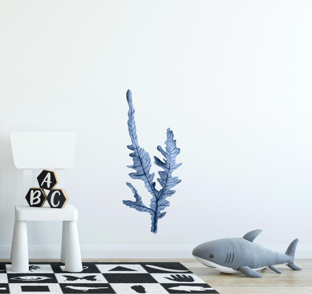 Watercolor Navy Blue Seaweed Wall Decal Ocean Sea Life Removable Fabric ...