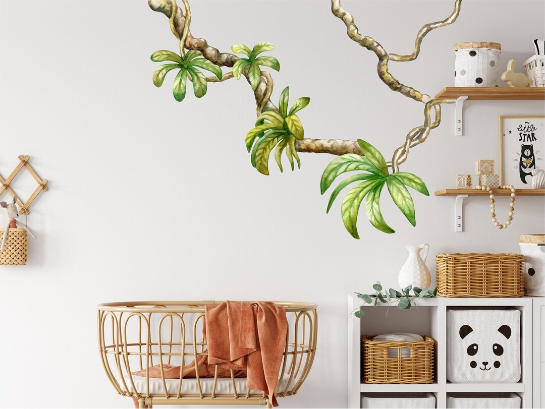 Jungle Branches & Leaves Wall Decal Set | Watercolor Safari Fauna ...