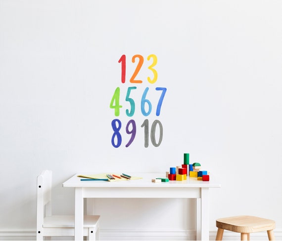 SMALL Watercolor Rainbow Numbers Wall Decal Set Numbers 1-10 - Etsy