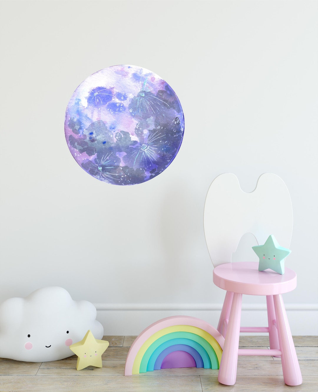 Watercolor Purple Moon Wall Decal Full Moon Wall Sticker Cute Space ...