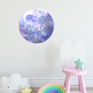 Watercolor Purple Moon Wall Decal Full Moon Wall Sticker Cute Space ...