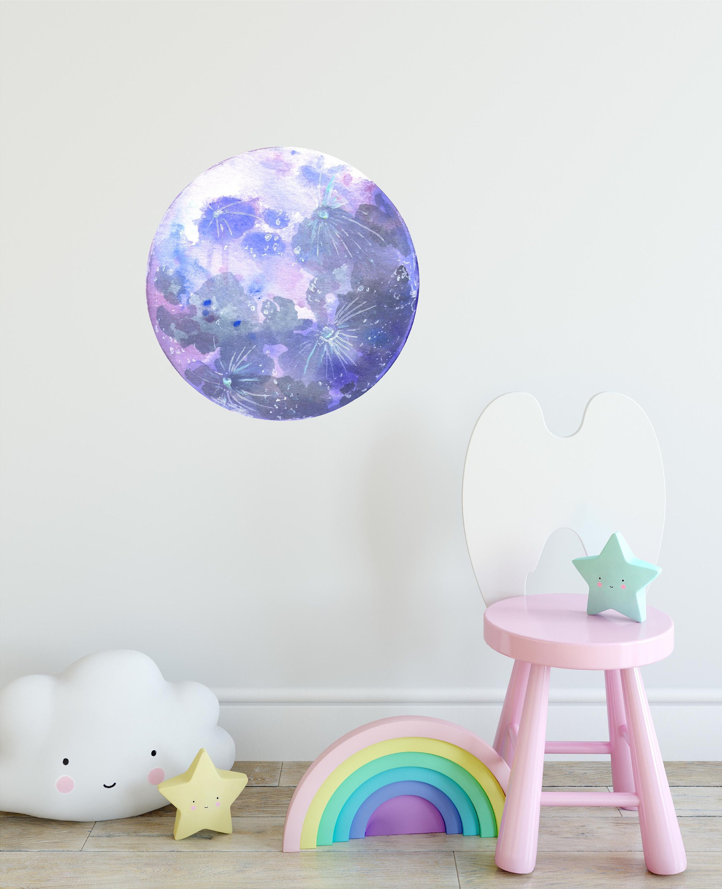 Watercolor Purple Moon Wall Decal Full Moon Wall Sticker Cute | Etsy