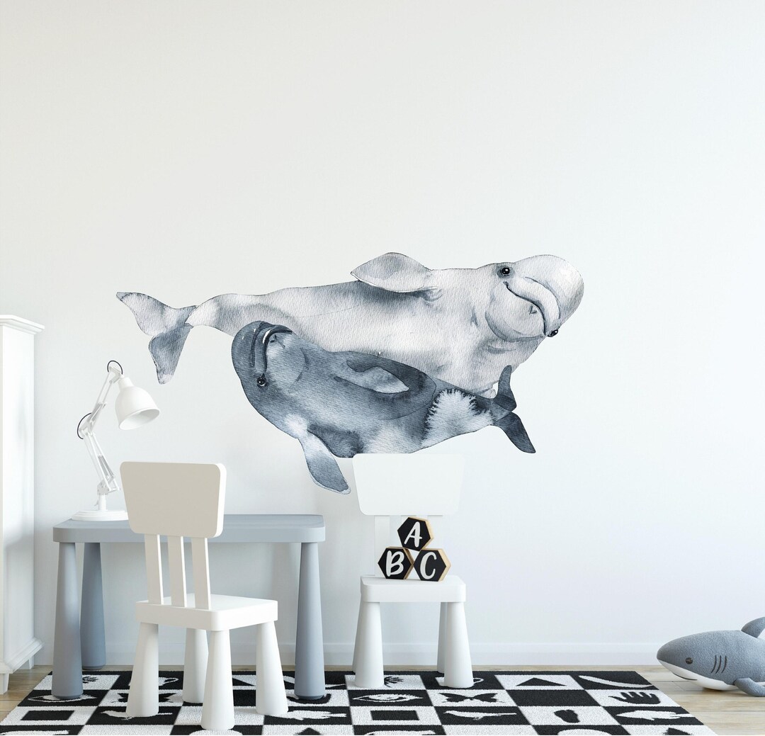 Beluga Whale Fabric Wall Decal, Ocean Nursery Decor, Mother & Baby ...