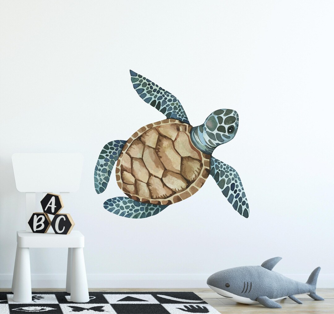 Aqua Sea Turtle Wall Decal - Removable Fabric Wall Sticker Watercolor ...