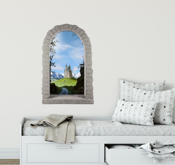 Rounded Stone Castle Window Wall Decal Castle View From Forest | Etsy