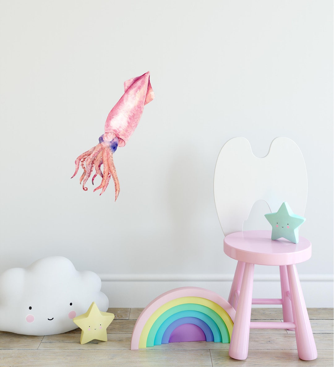 Watercolor Squid #2 Wall Decal Ocean Sea Life Removable Fabric Wall ...