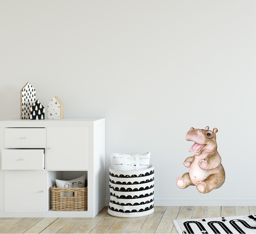 Baby Hippo Wall Decal Safari Animal Wall Sticker Removable Fabric for ...