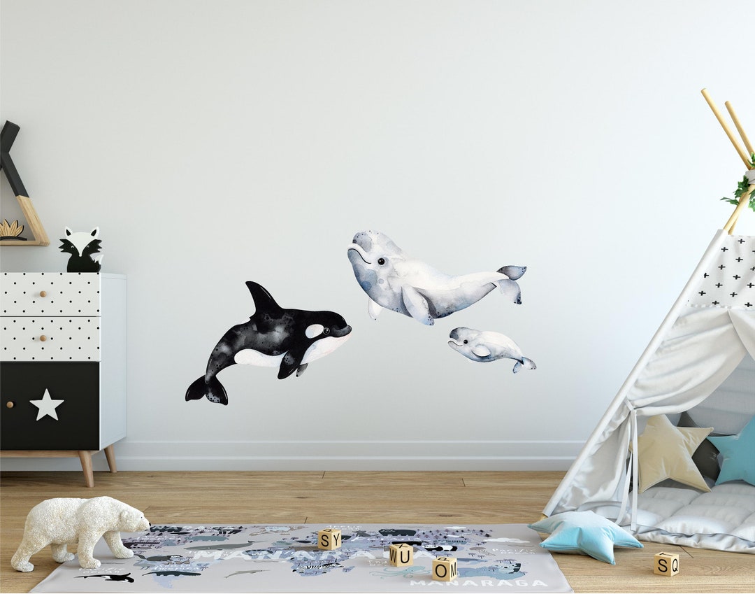 Arctic Animals Watercolor Wall Decal Ocean Sea Life Removable Fabric ...
