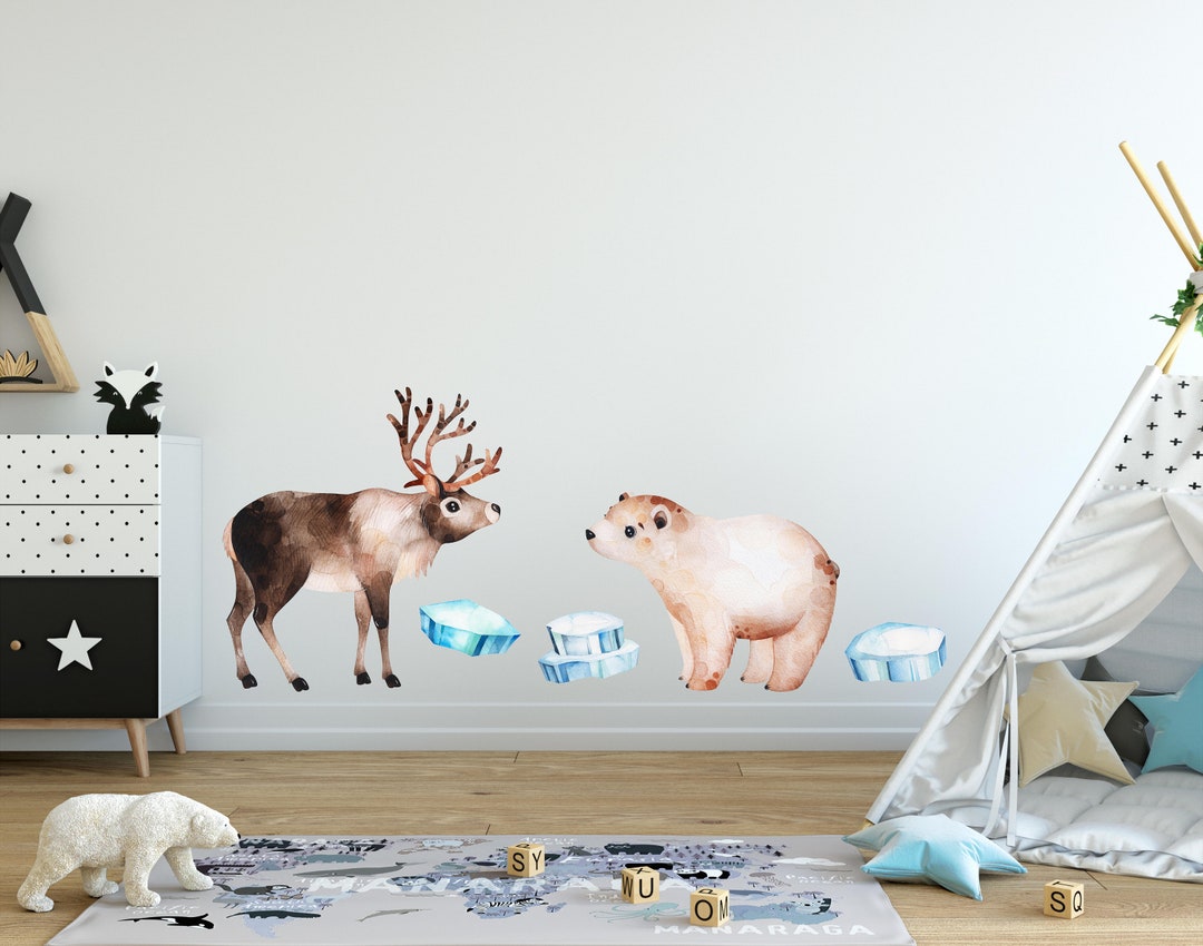 Arctic Animals Watercolor Wall Decal Set #1 Reindeer Polar Bear Iceberg ...
