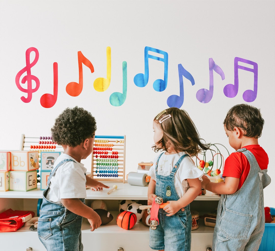 Rainbow Music Notes Wall Decal Set of 9 • Watercolor Colorful Musical ...