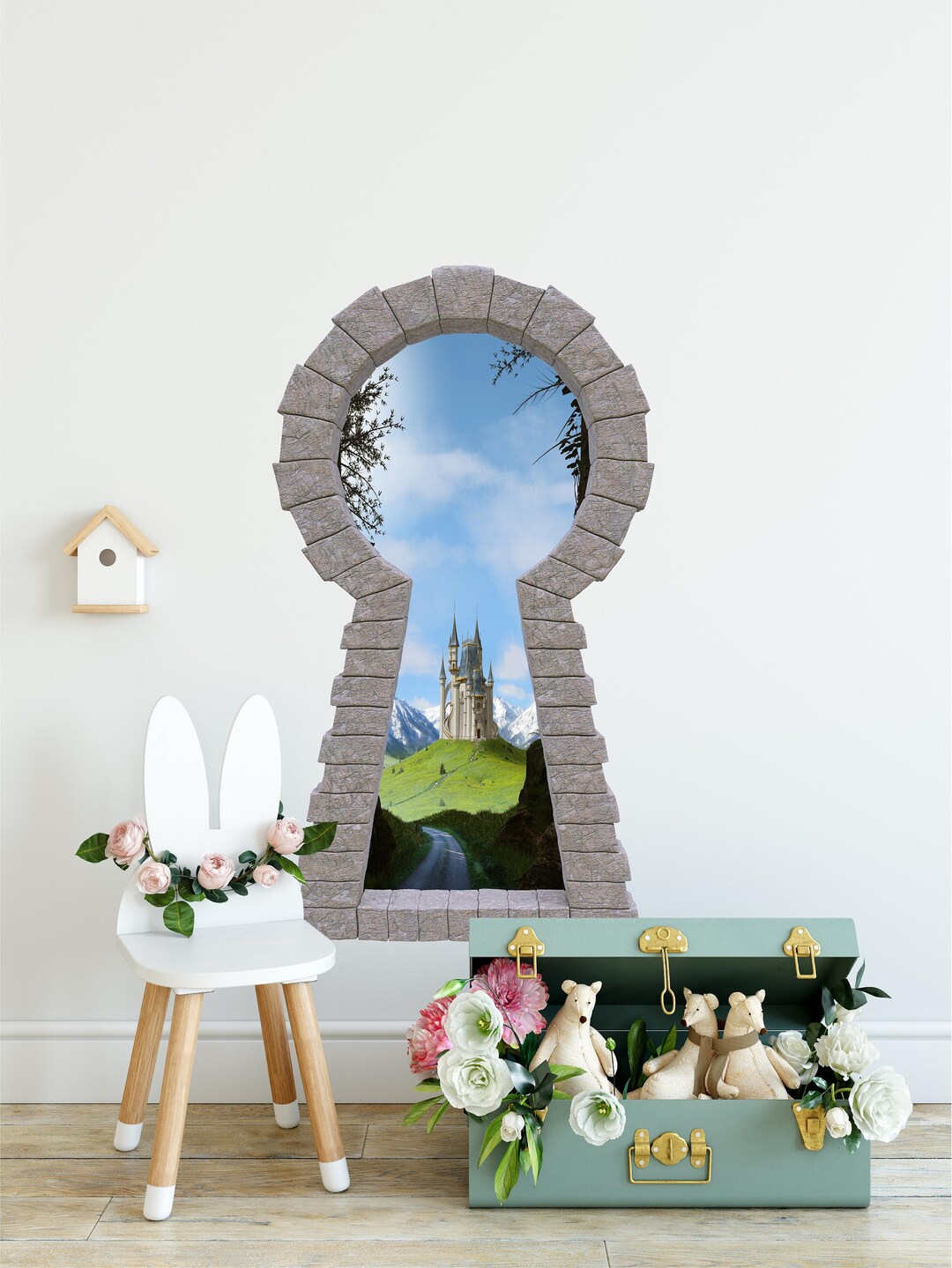 3d Stone Keyhole Fabric Wall Decal - Princess Castle View From Forest ...