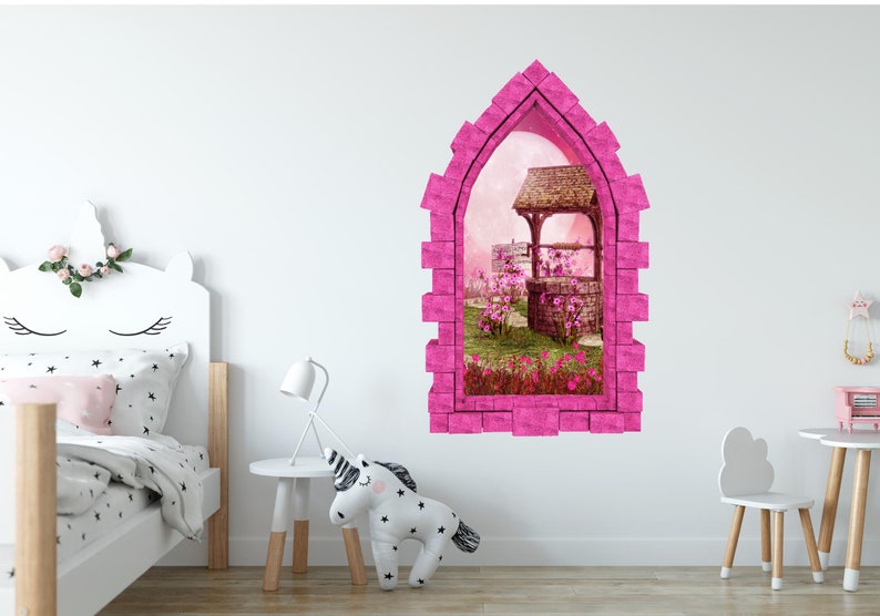 Magic Wishing Well Castle Window 3D Wall Mural Peel and Stick Wall ...