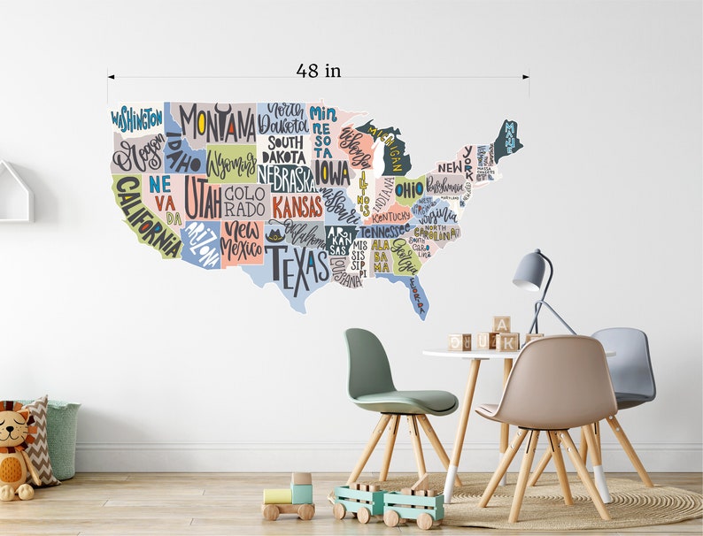 United States Cartoon Map Wall Decal Travel USA Large America - Etsy