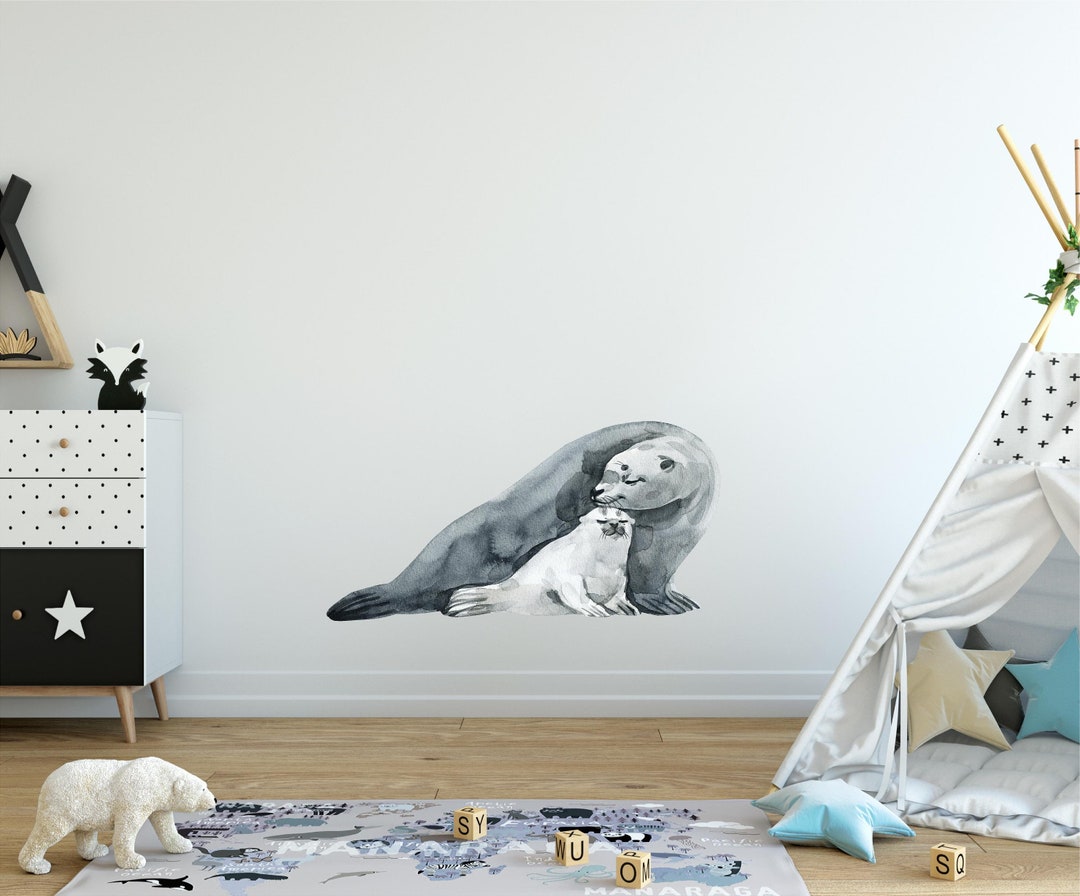 Mother Seal & Baby Wall Decal Fur Seal Ocean Sea Life Removable Fabric ...