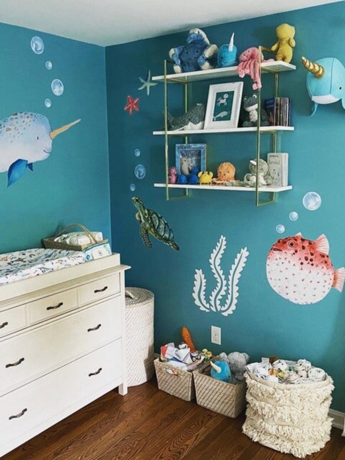 Watercolor Blue Bubbles Wall Decal Set Ocean Sea Bubble Fabric Wall ...