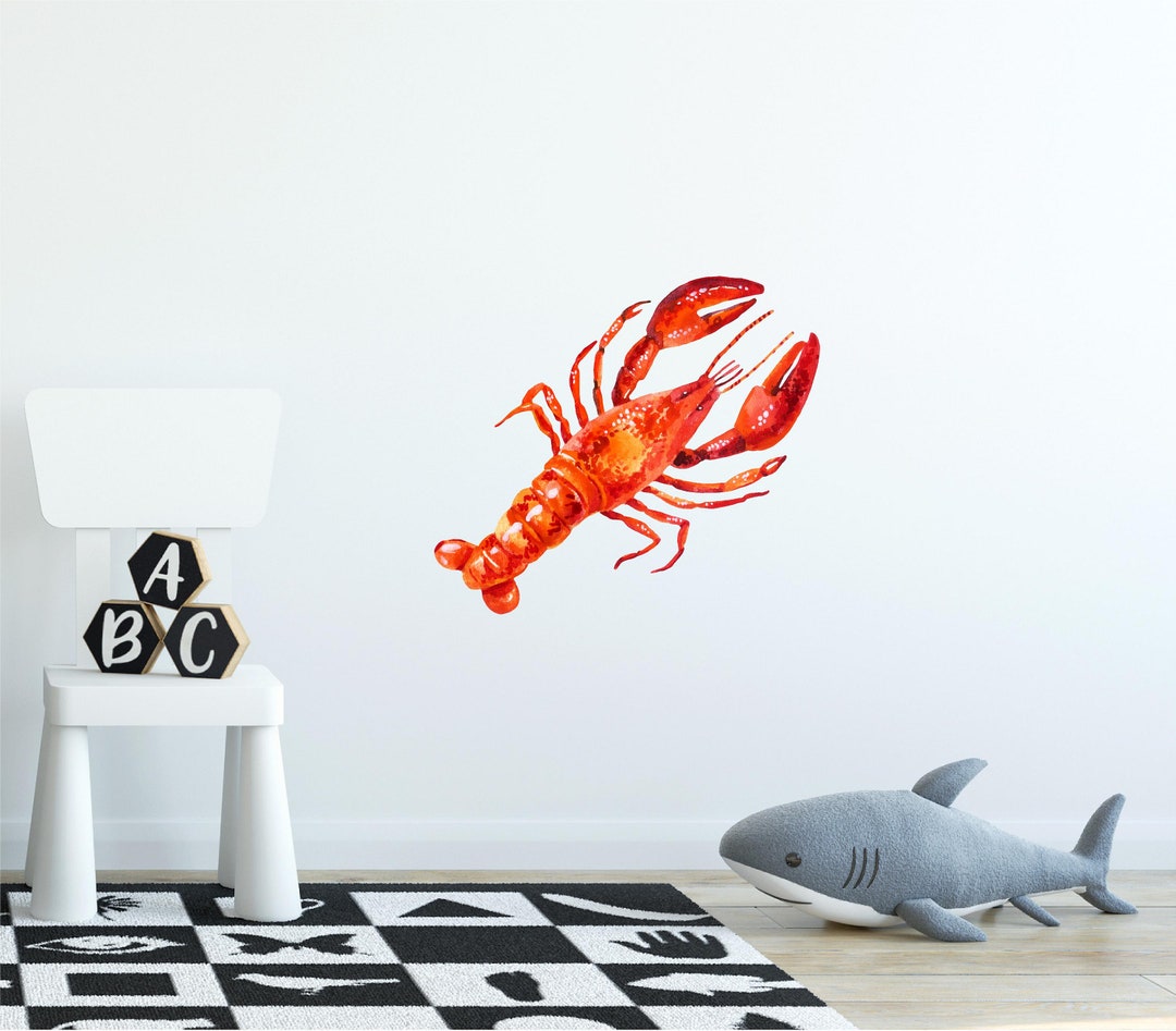 Red Lobster Wall Decal Watercolor Sea Marine Crustacean Removable ...