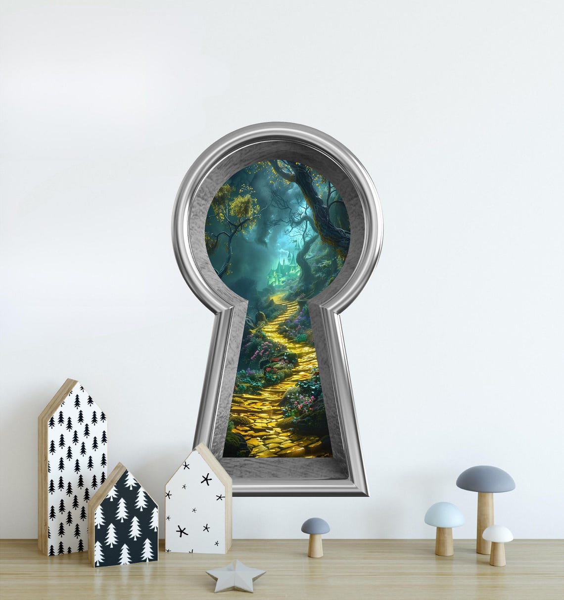 OZ 3d Keyhole Fabric Wall Decal - OZ Emerald City Castle at Night - 3D ...