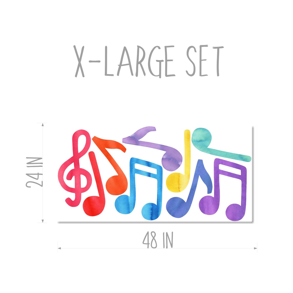 Rainbow Music Notes Wall Decal Set of 9 Watercolor Colorful - Etsy