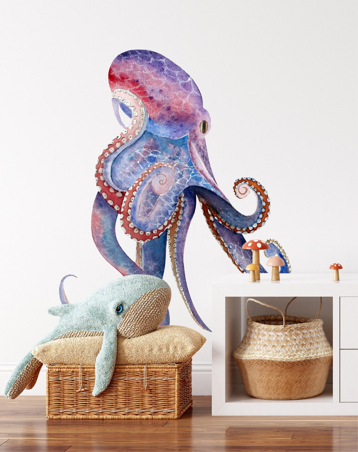 Watercolor Octopus Wall Decal Ocean Sea Kraken Removable Fabric Wall ...