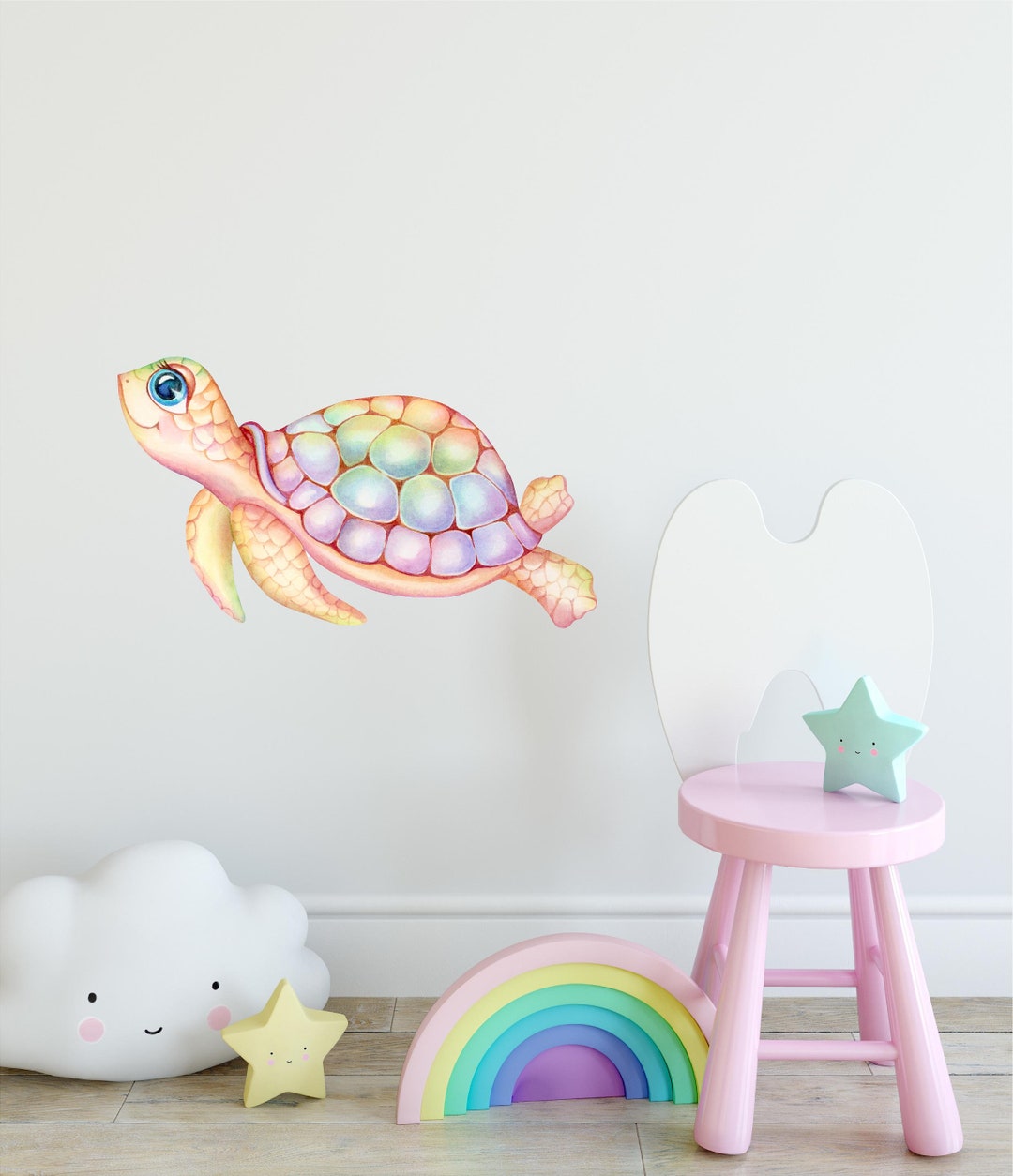 Pastel Rainbow Sea Turtle Wall Decal, Peel and Stick, Sea Animal Wall ...