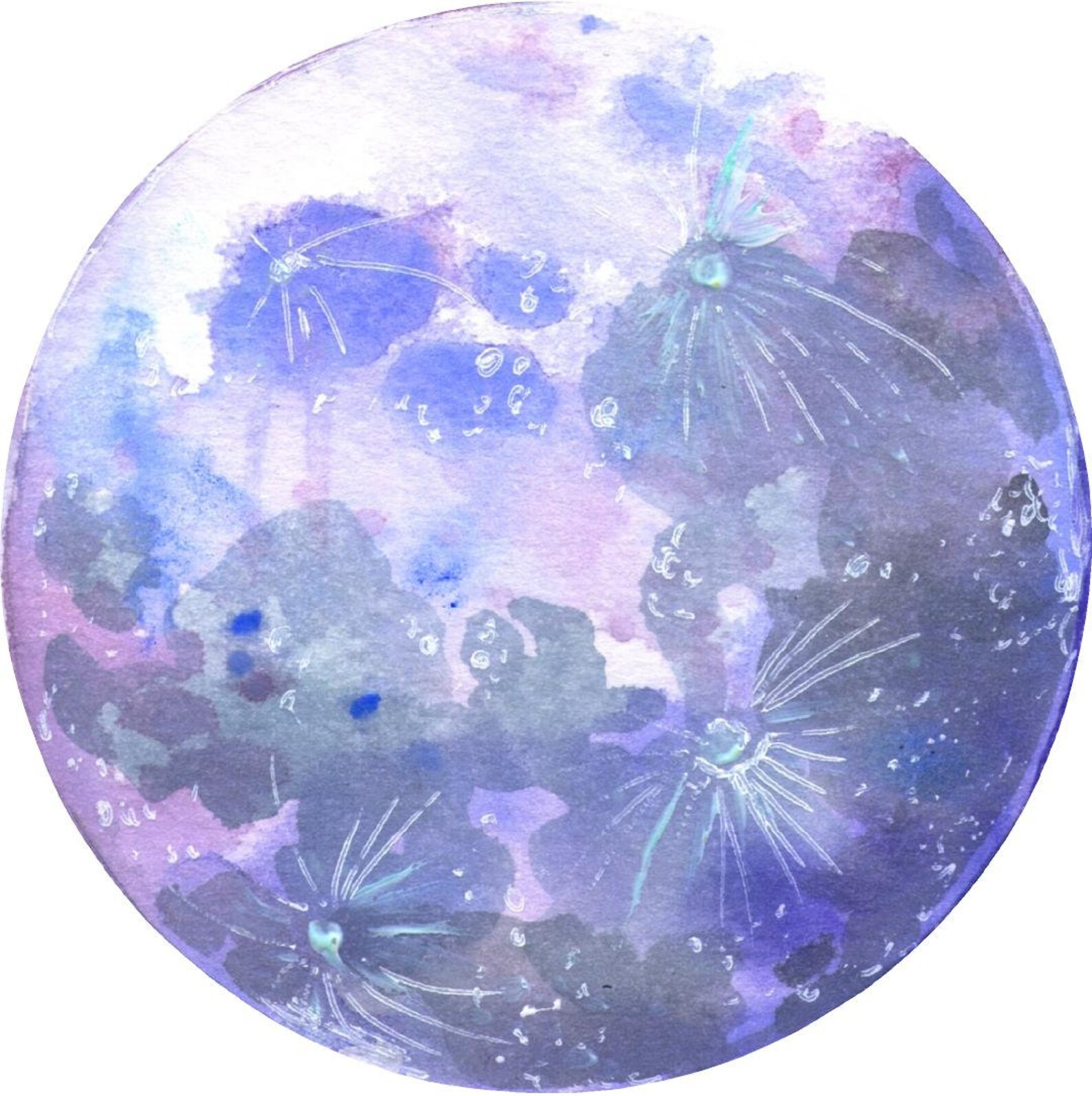 Watercolor Purple Moon Wall Decal Full Moon Wall Sticker Cute | Etsy